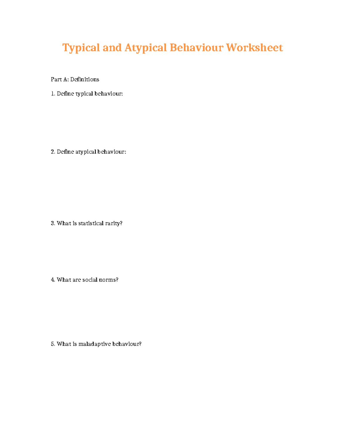 VCE Psychology Typical vs Atypical Behaviour Worksheet - Studocu