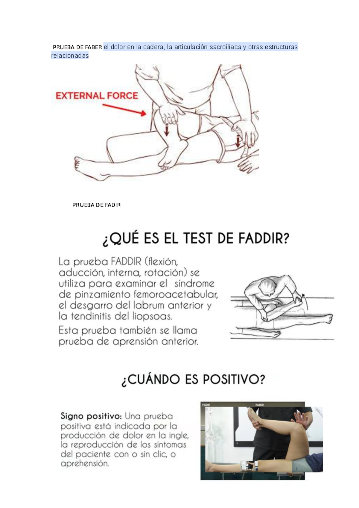 PRUEBA DE FABER Y OTRAS EVALUACIONES DEL DOLOR EN LA CADERA - Studocu