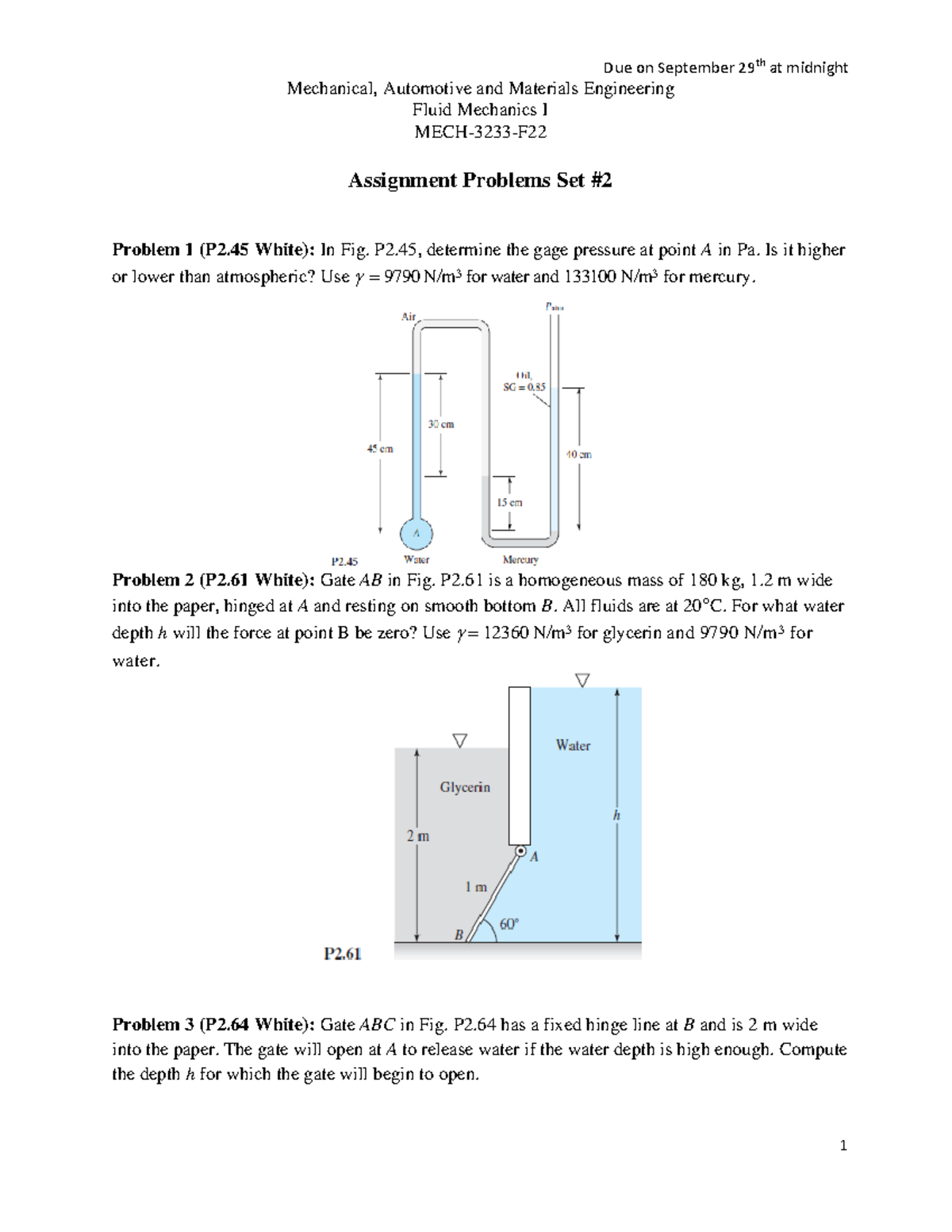 MECH-3233-F Fluid Mechanics I Assignment 2 Solutions 2022 - Studocu