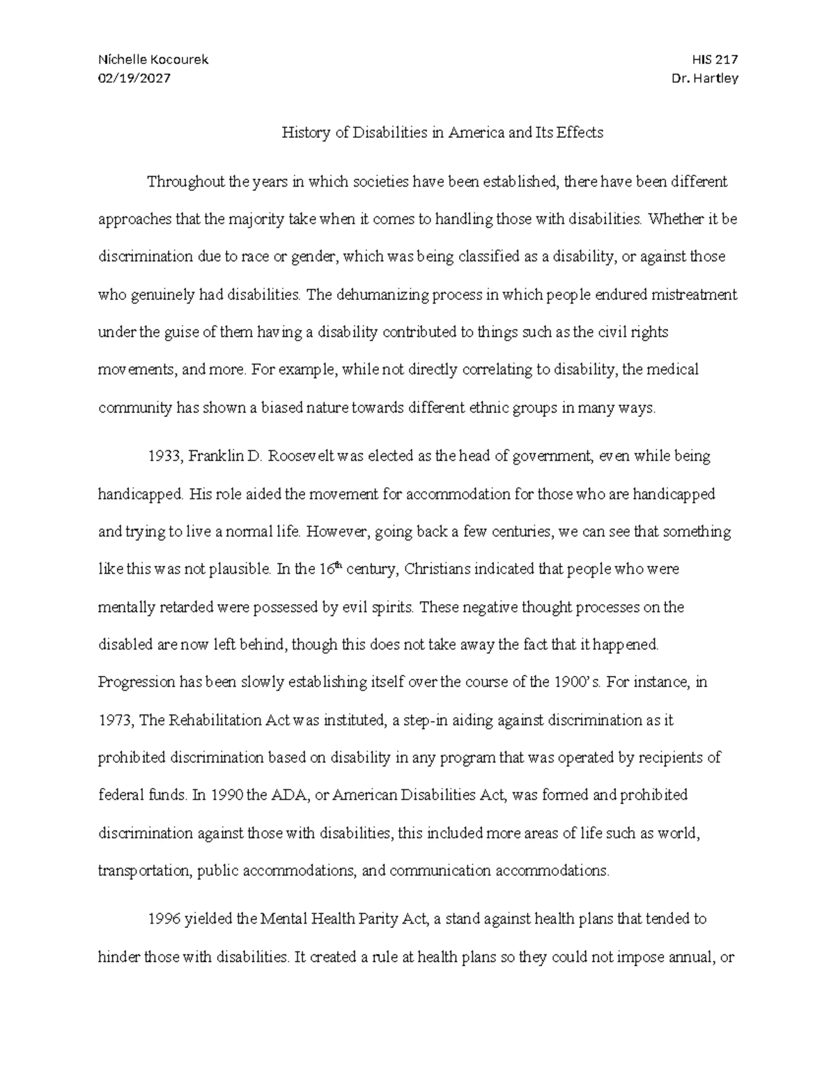 HIS 217: History of Disabilities in America and Its Societal Impact ...