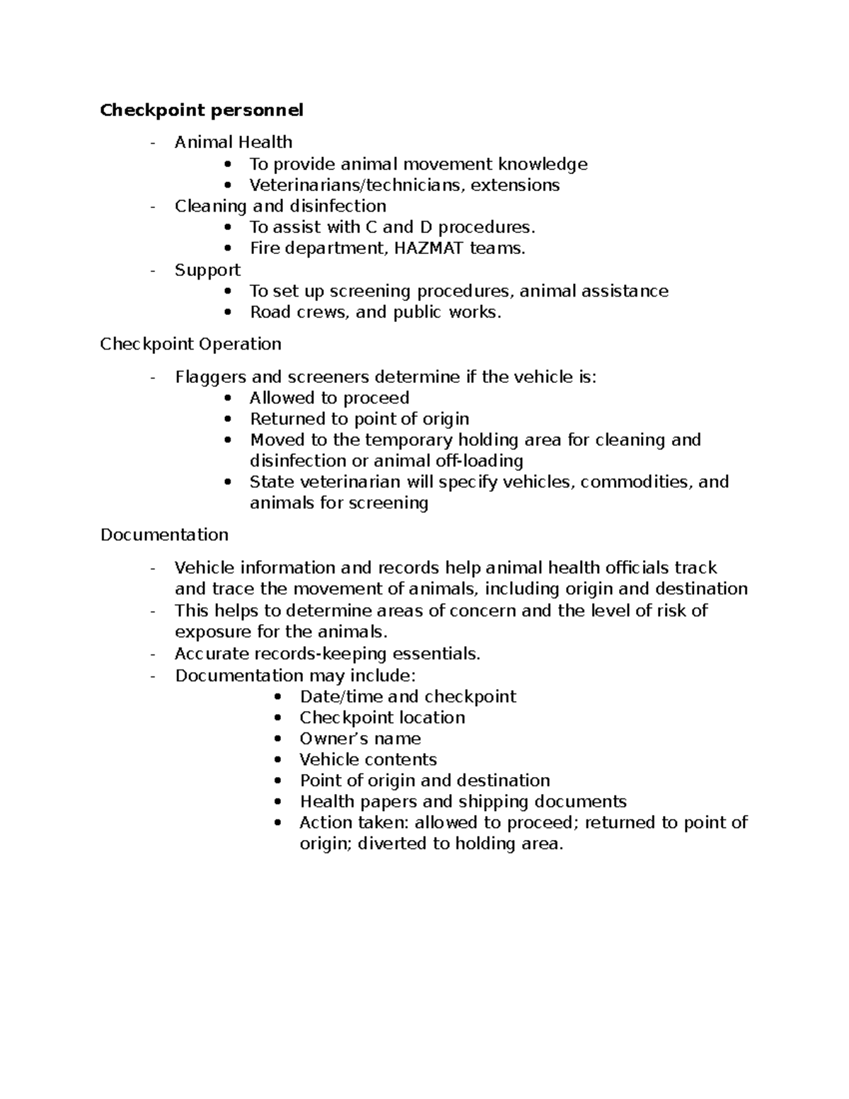 Animal Health and Quarantine Checkpoint Procedures Guide - Studocu