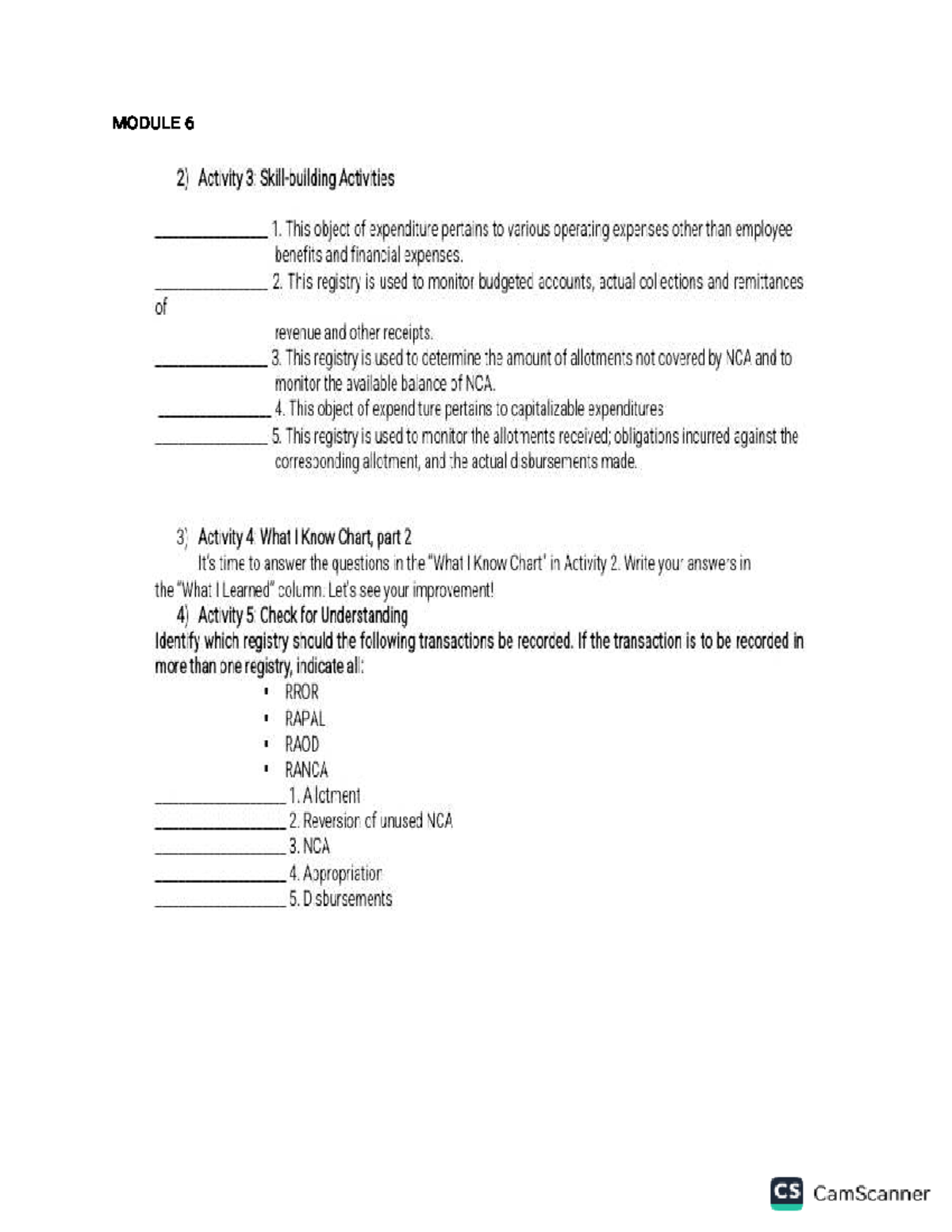 ACC 111: Activities and Check for Understanding (Modules 6-8) - Studocu