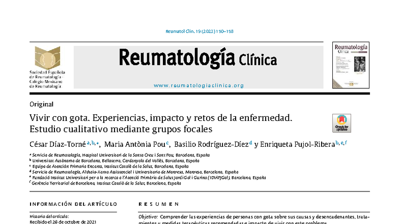 S1699258 X22 001 279 - Apunte - Reumatol Clin. 19 (2023) 150– w w w. r ...