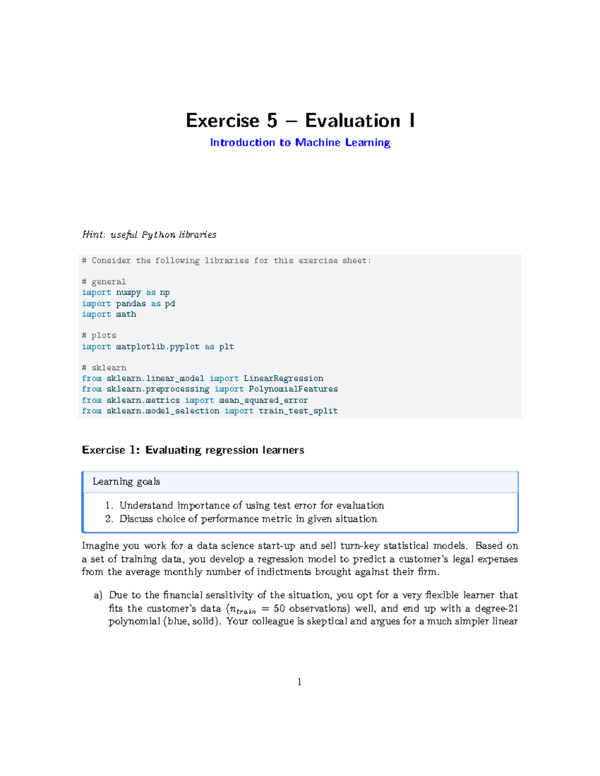 Evaluation 1: Exercise 5 in Intro to ML (Python Libraries) - Studocu