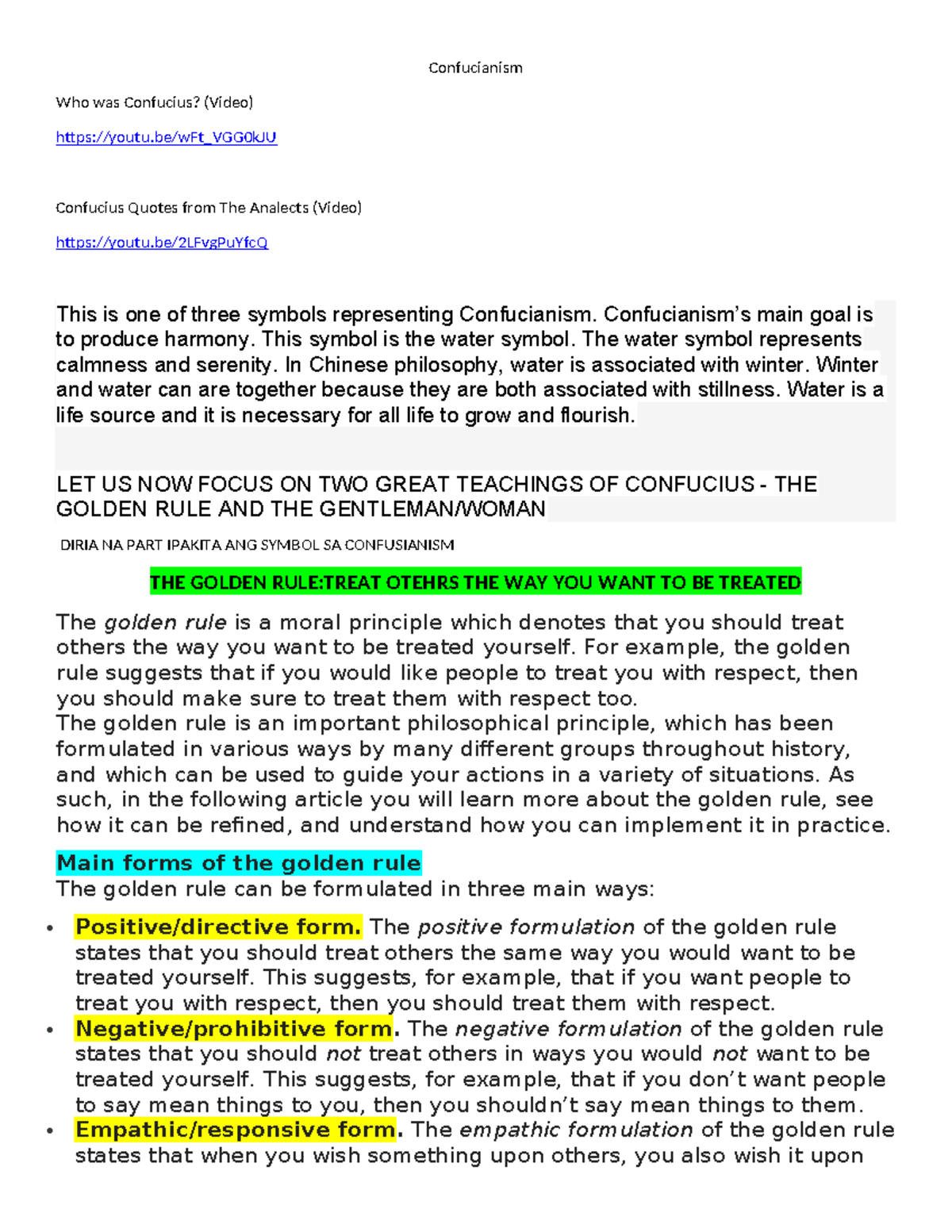 Confucianism: Understanding Confucius and the Golden Rule (Video) - Studocu