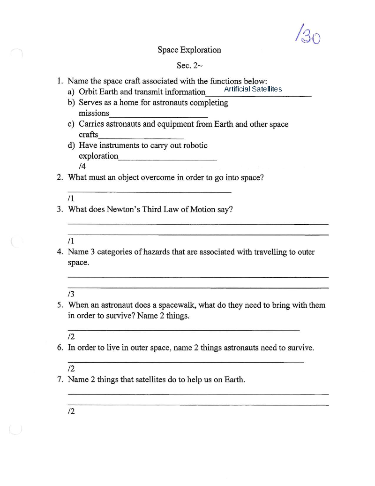 Space Exploration Quiz Questions - Studocu