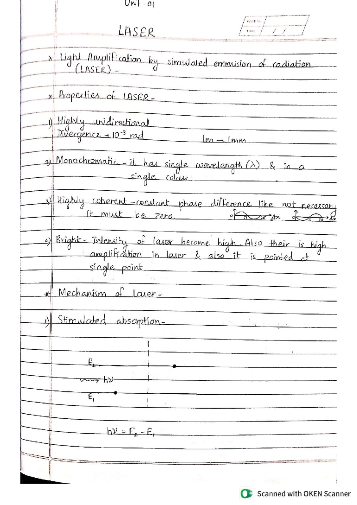 Unit 01: LASER Principles and Applications in Physics - Studocu