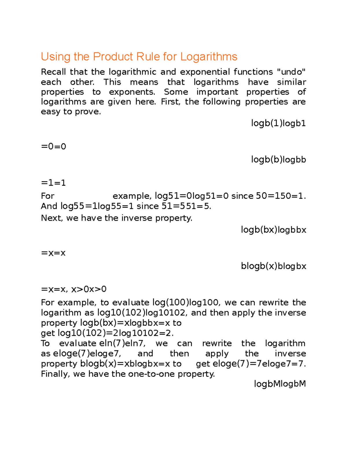 Logarithmic Properties: Exploring the Product Rule - Math 3-2 - Studocu