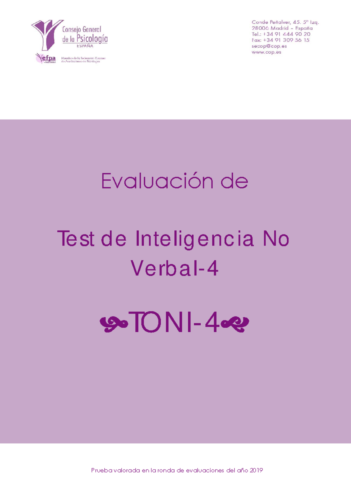 Evaluación del Test de Inteligencia No Verbal 4 (TONI 4) - Studocu