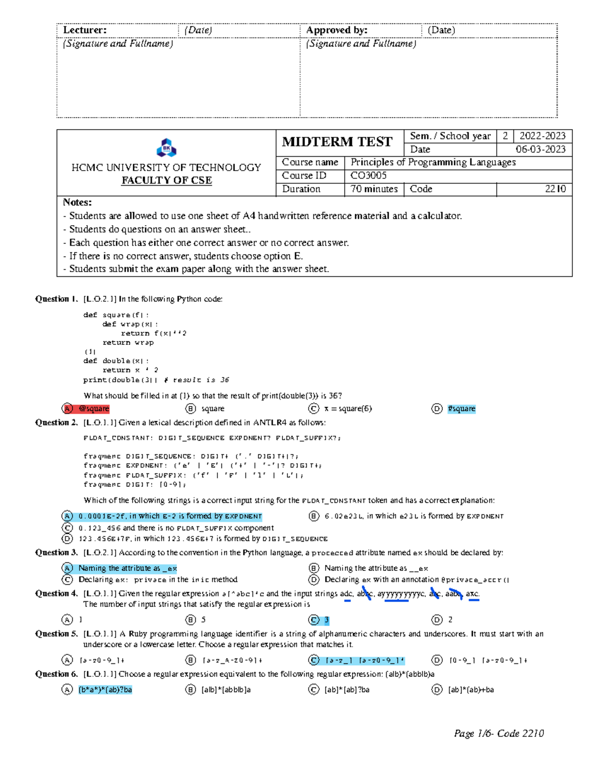 Midterm Test Notes for Principles of Programming Languages (CO2210 ...