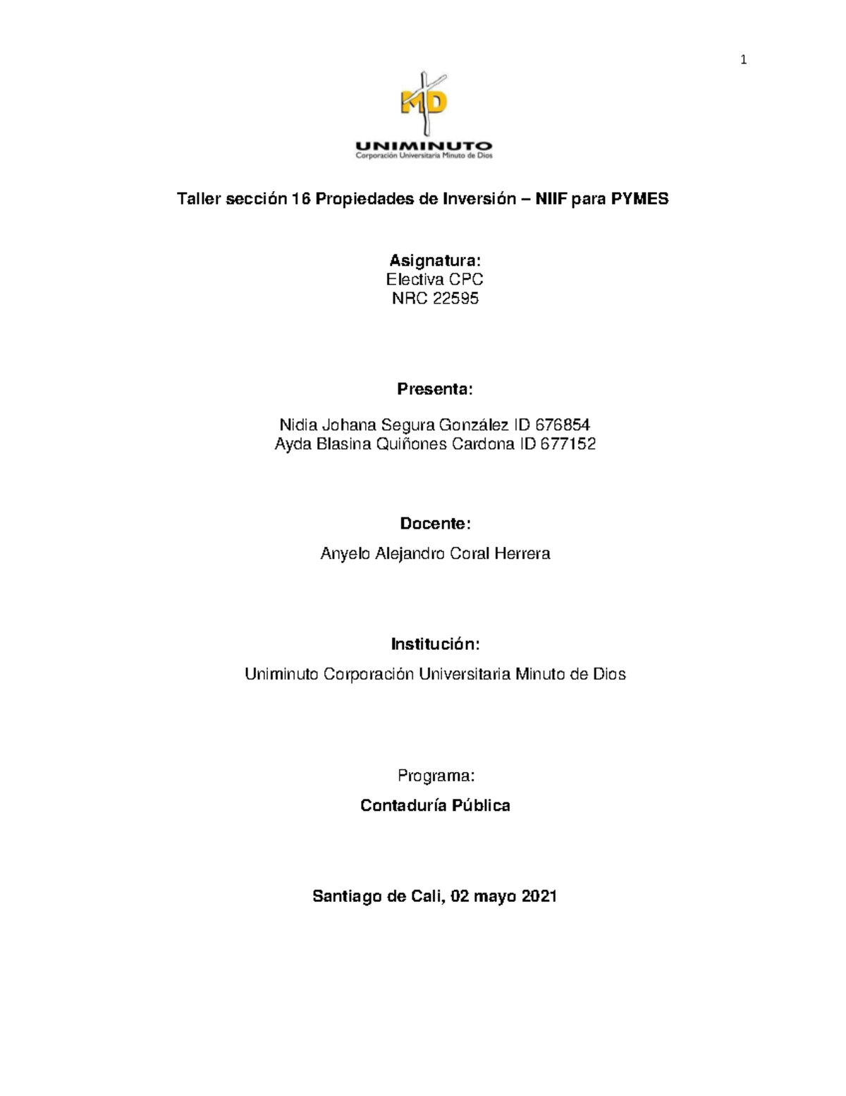 Taller sección 16 Propiedades de Inversión – NIIF para PYMES - Taller ...