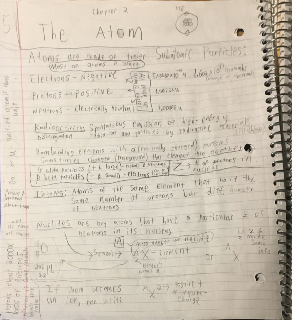 The Atom - Handwritten Notes from the lecture about the Atom - CHEM 105 ...
