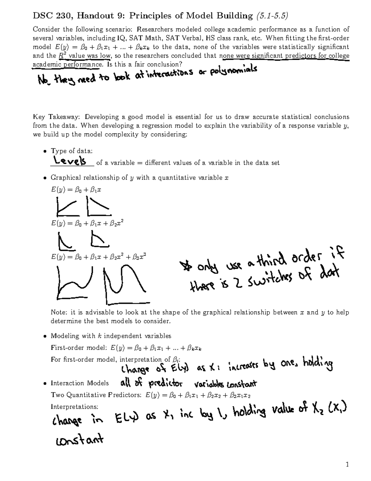 DSC 230, Handout 9: Principles of Model Building and Regression ...