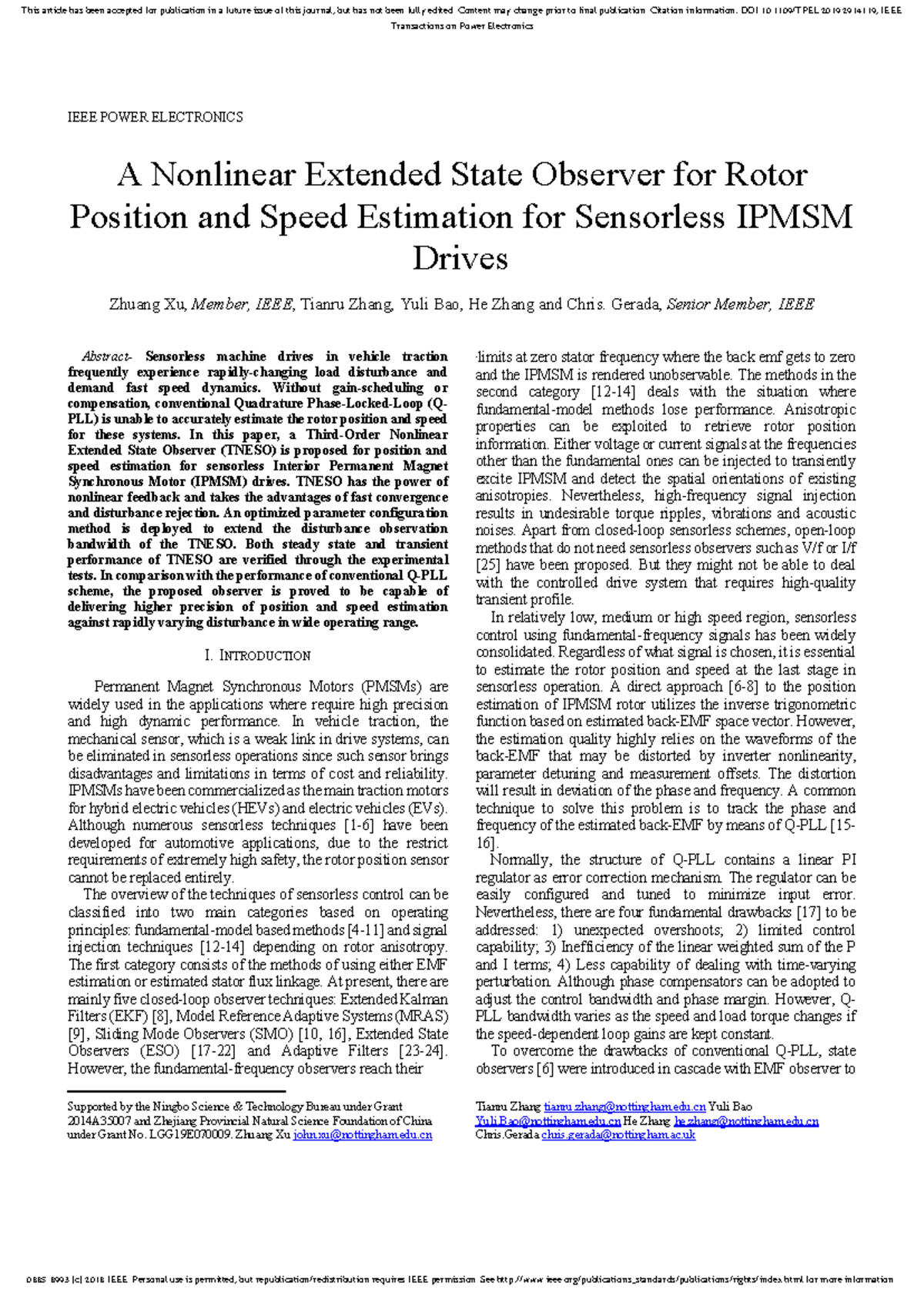 A Nonlinear Extended State Observer for Sensorless IPMSM Drives - Studocu