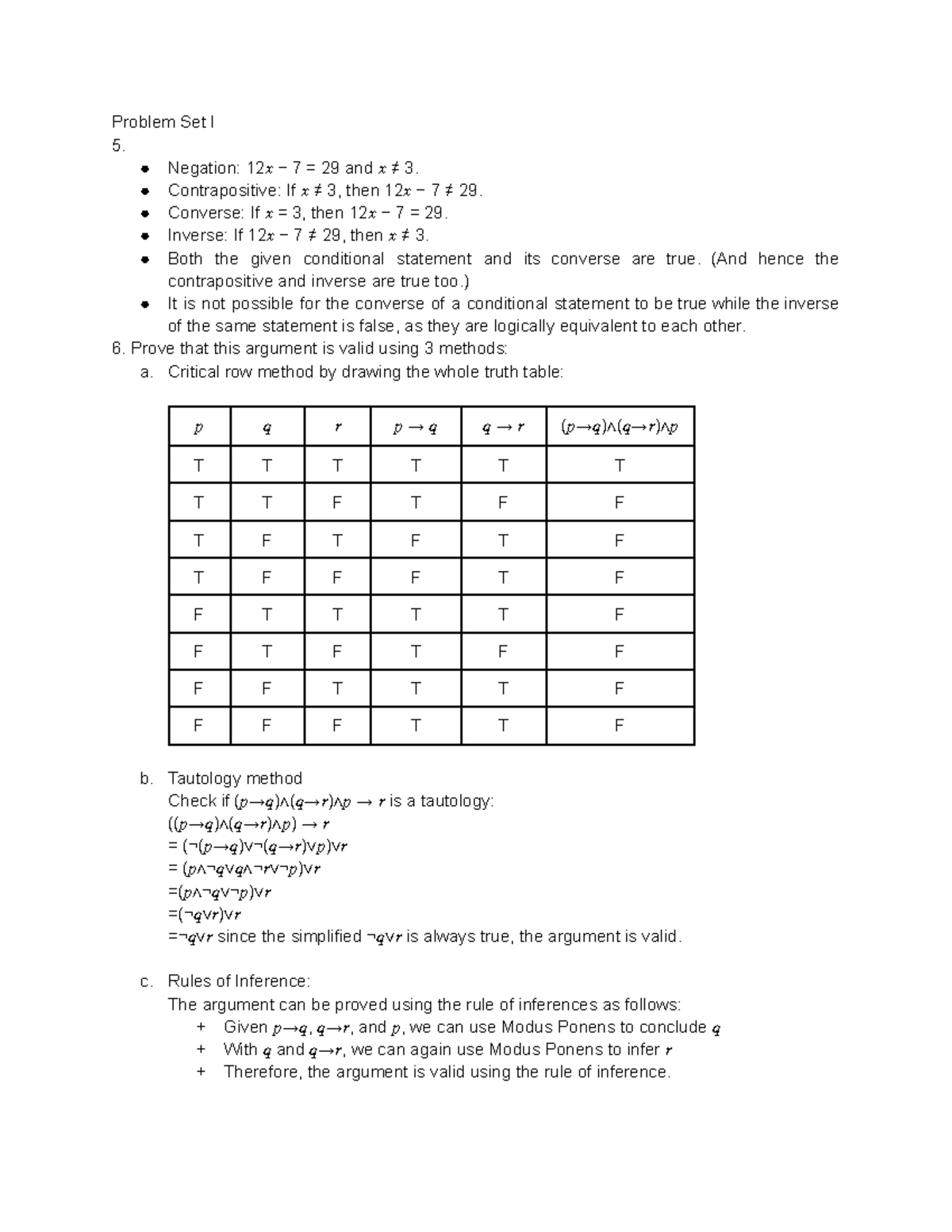 Midterm Problem Set I & II - Logical Proofs and Arguments - Studocu