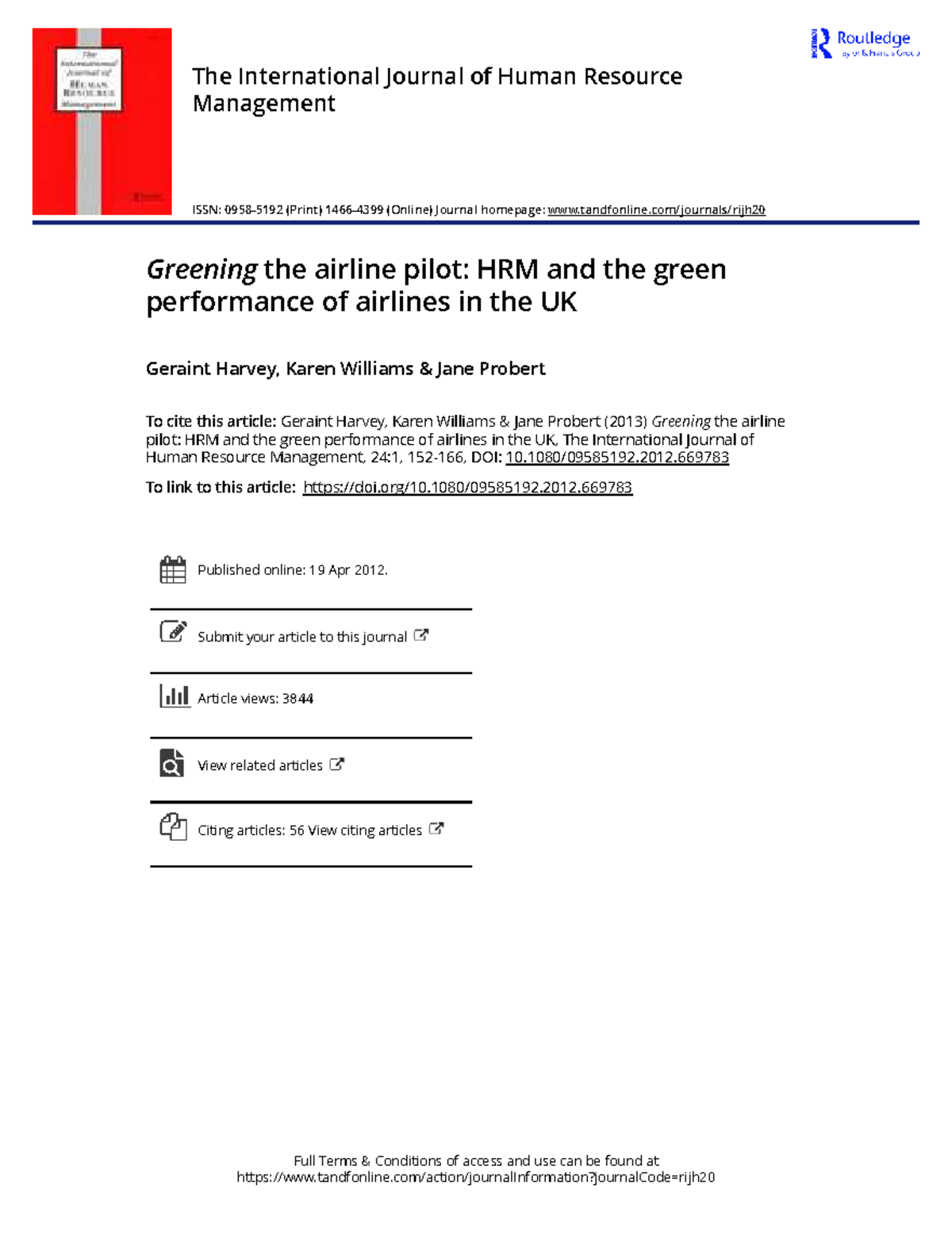 HRM and Green Performance: Greening Airline Pilots in the UK - Studocu