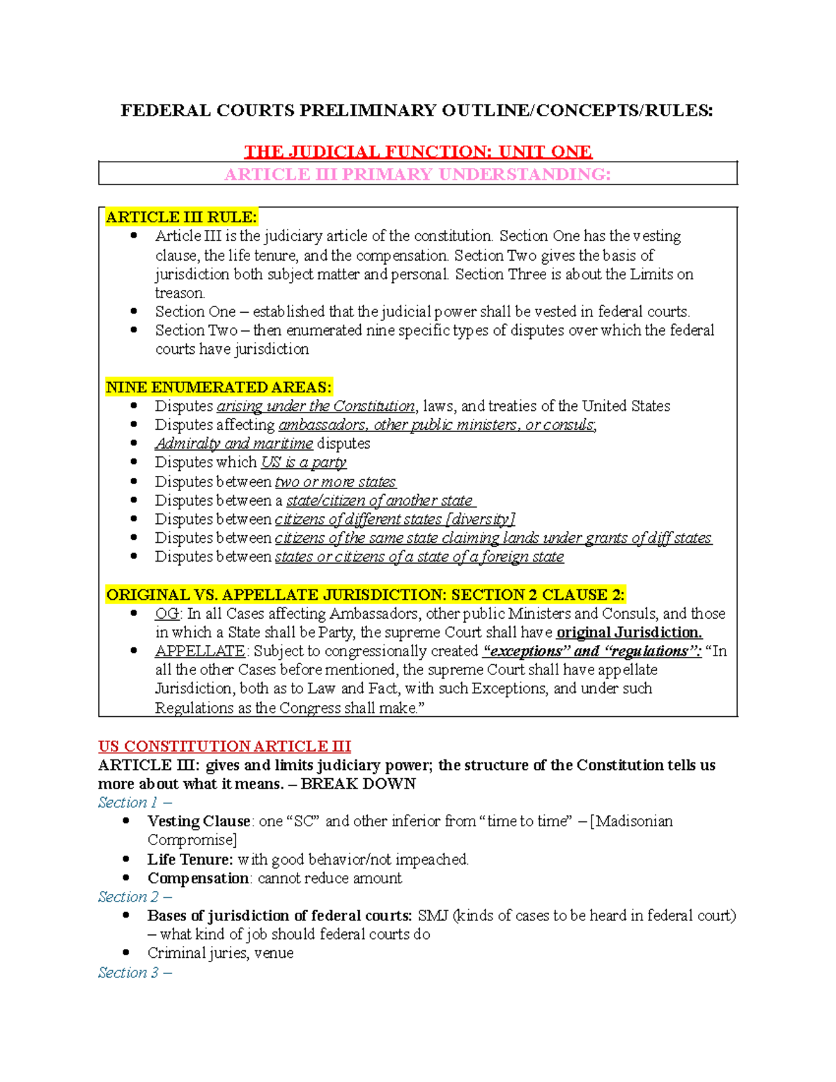 Federal Courts Skelatal Outline - FEDERAL COURTS PRELIMINARY OUTLINE ...