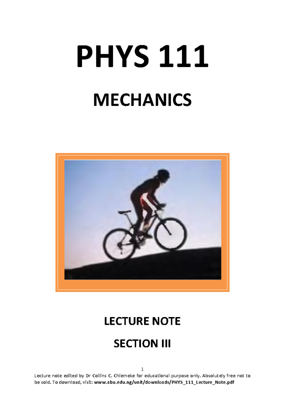 PHYS 111 - Mechanics Lecture Notes for Engineering Students - Studocu