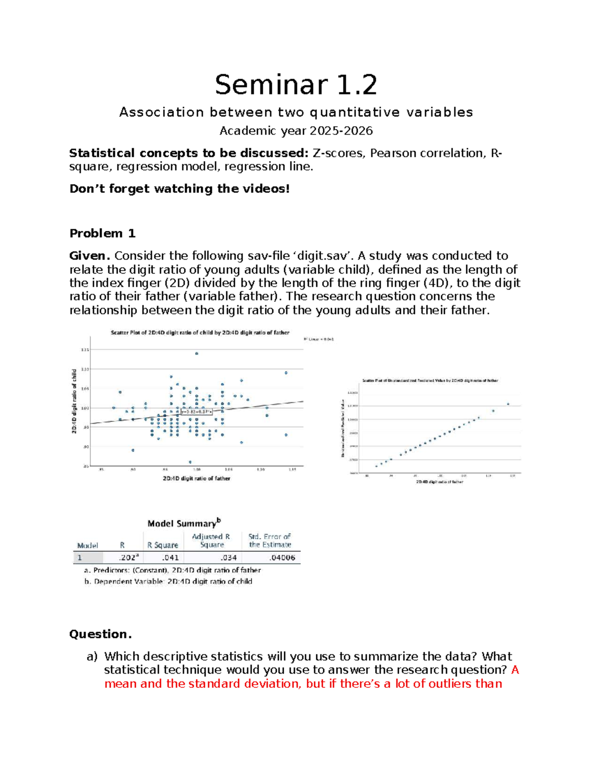 Statistiek Seminar 1.2: Association Between Quantitative Variables ...