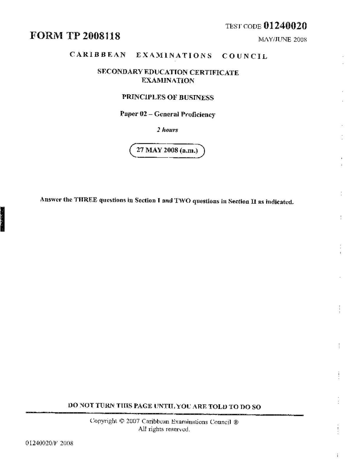 CSEC POB 2008 Paper 02 Past Exam - Principles of Business Exam - Studocu