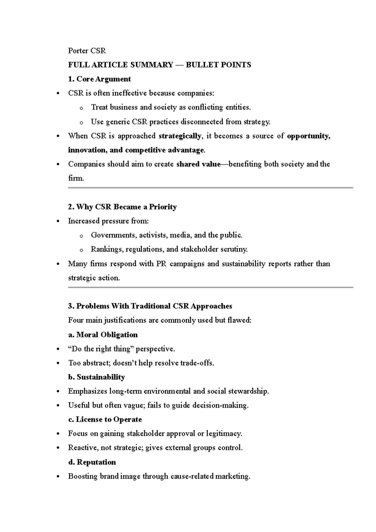 Porter CSR: Strategic Approaches to Corporate Social Responsibility ...