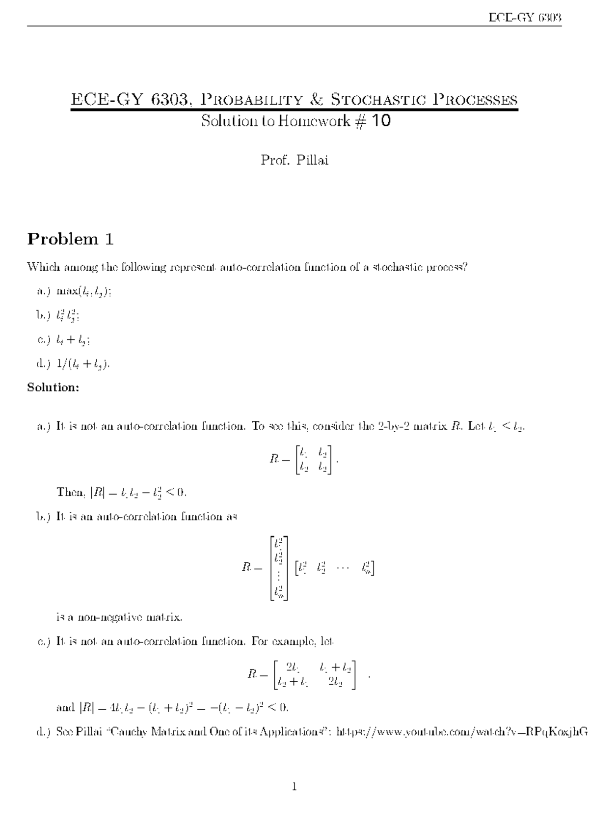HW#10 Solution - ECE-GY 6303, Probability & Stochastic Processes Prof. Pillai Problem 1 Which ...