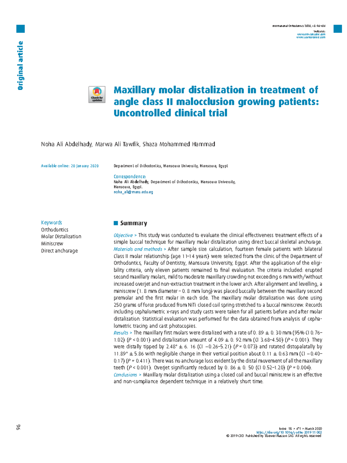 Maxillary Molar Distalization in Class II Malocclusion: Uncontrolled ...