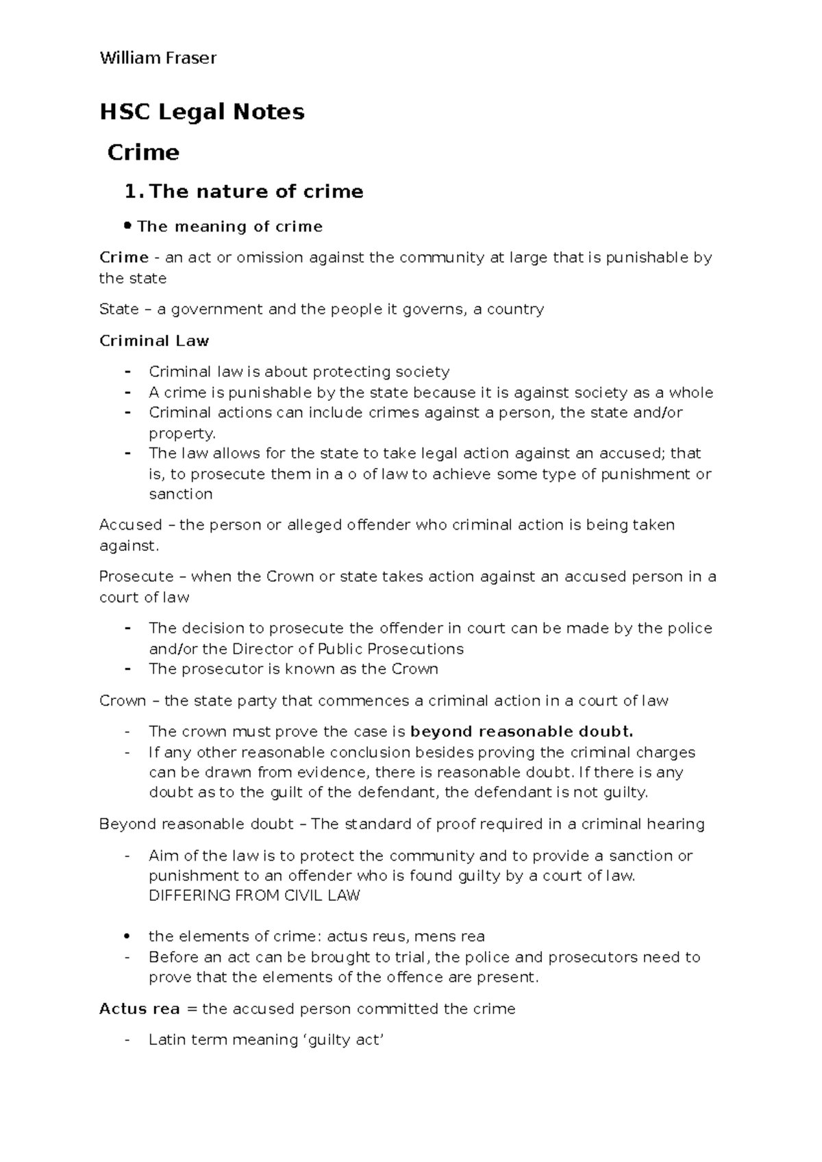 HSC Legal Studies: Comprehensive Notes on Crime and Criminal Law - Studocu