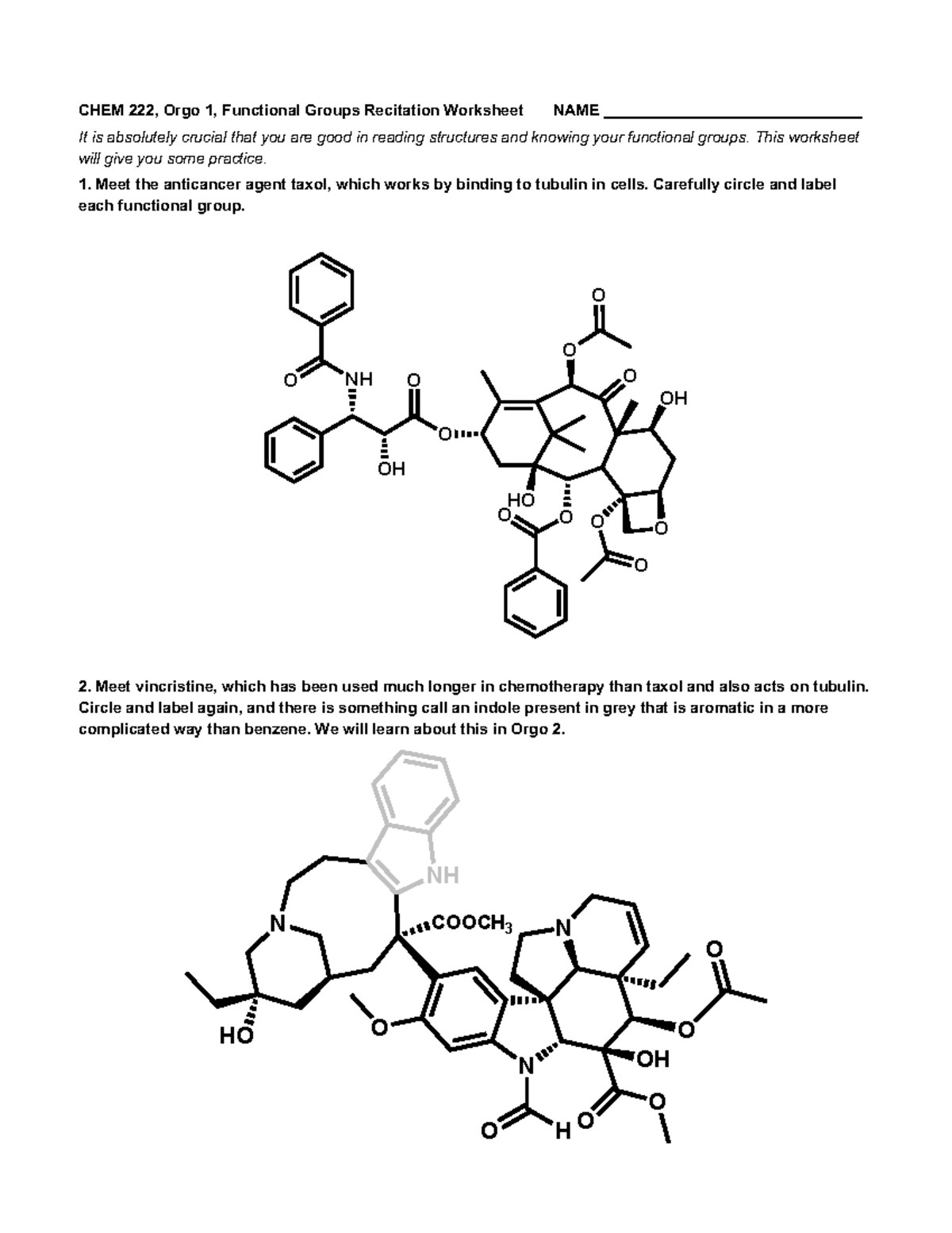 CHEM 222 Recitation 2: Functional Groups Practice Worksheet F24 - Studocu