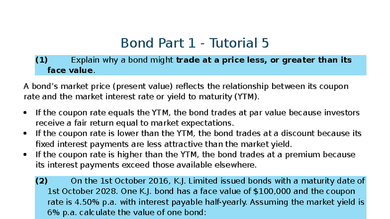 Bond Part 1 & 2 Tutorial 5 & 6: Understanding Bond Pricing and Yield ...