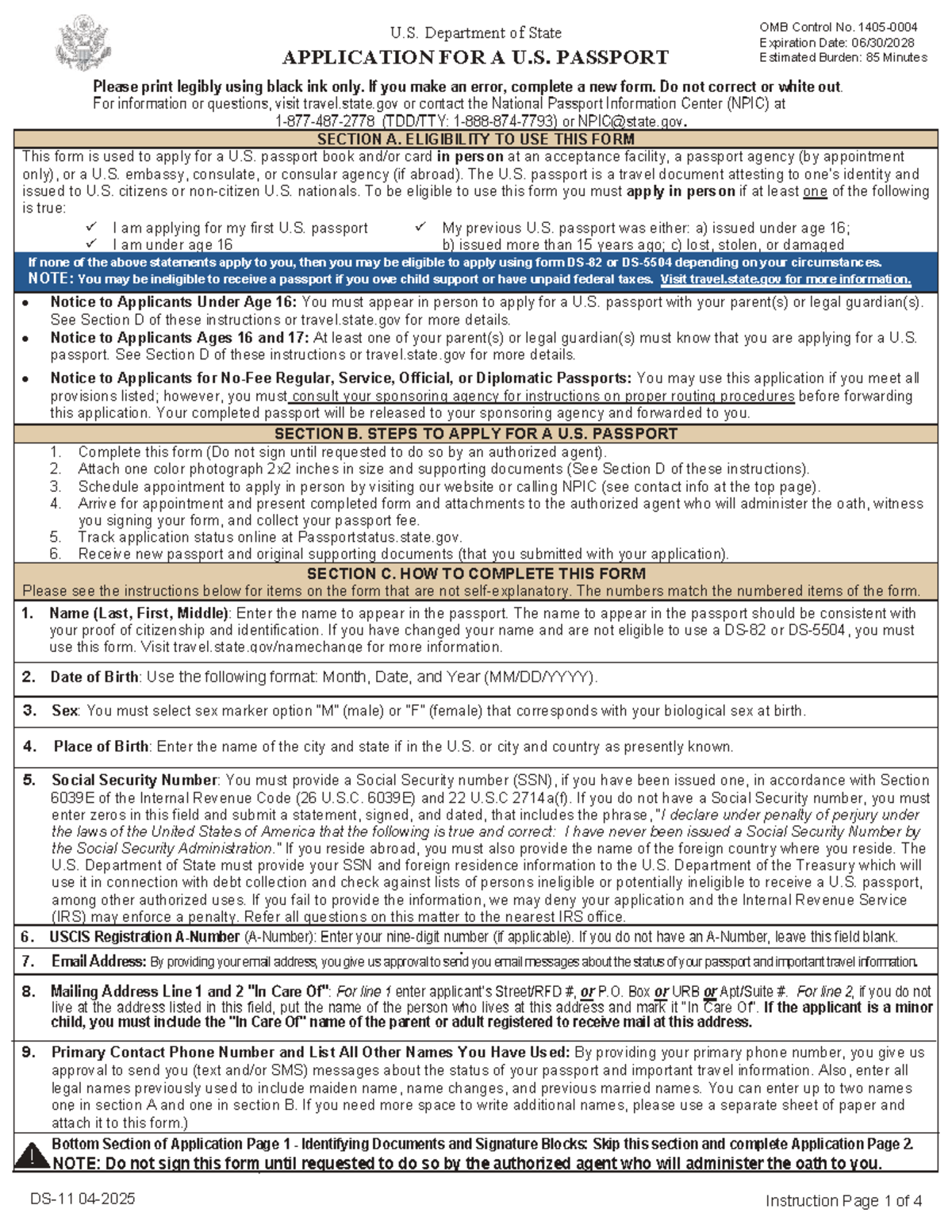 U.S. Passport Application Instructions (Form DS-11) - Studocu