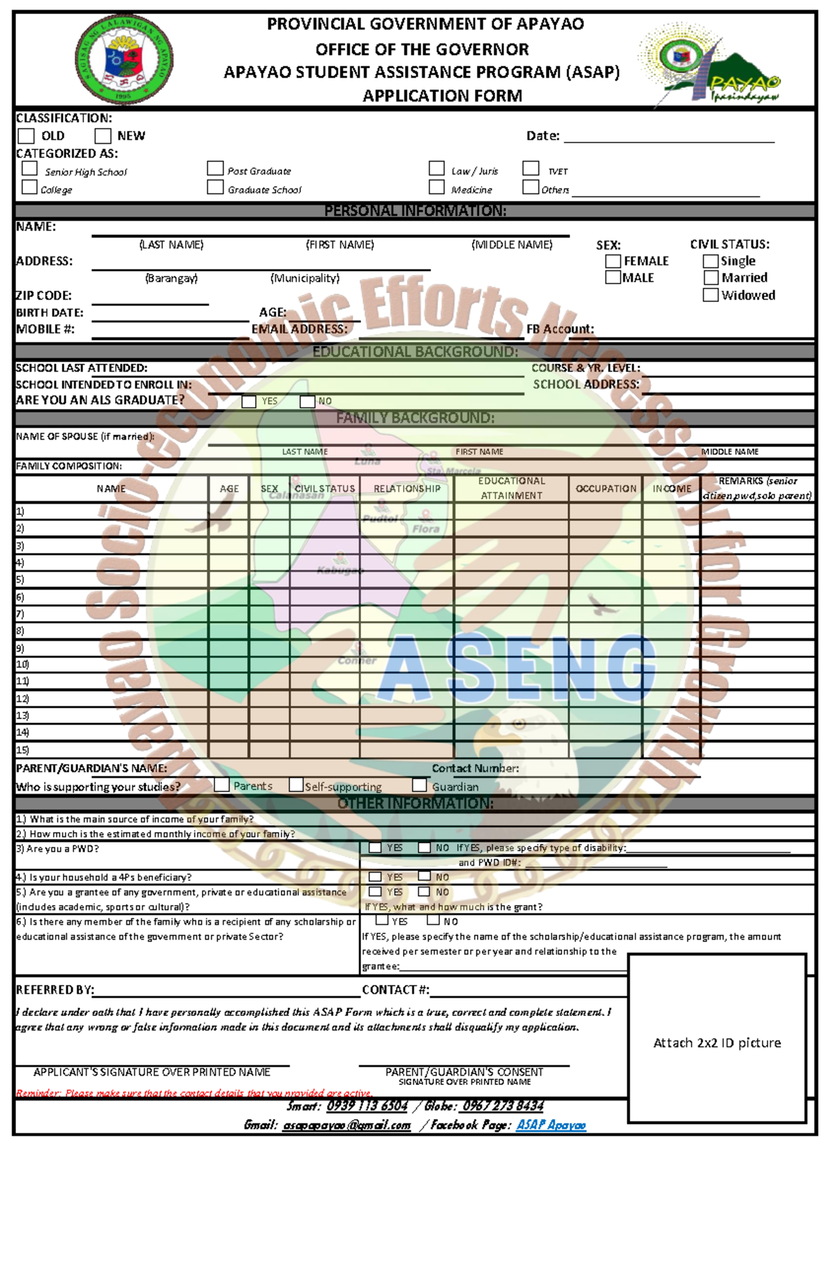 APAYAO STUDENT ASSISTANCE PROGRAM (ASAP) Application Form - Studocu