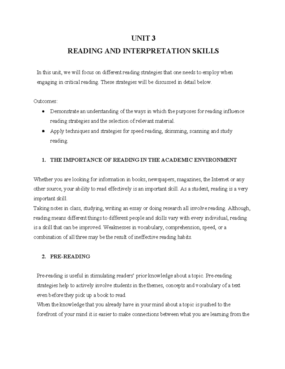 Unit 3: Reading and Interpretation Skills - Studocu