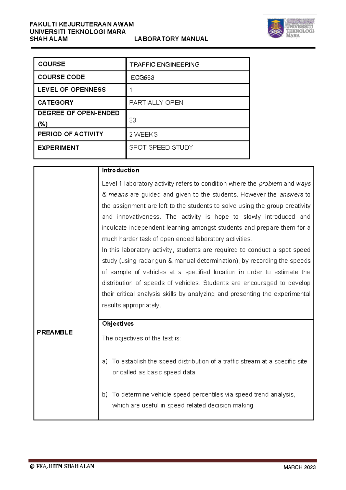 Lab Report: Week 2 - Spot Speed Study for ECG564/ECG563 - Studocu