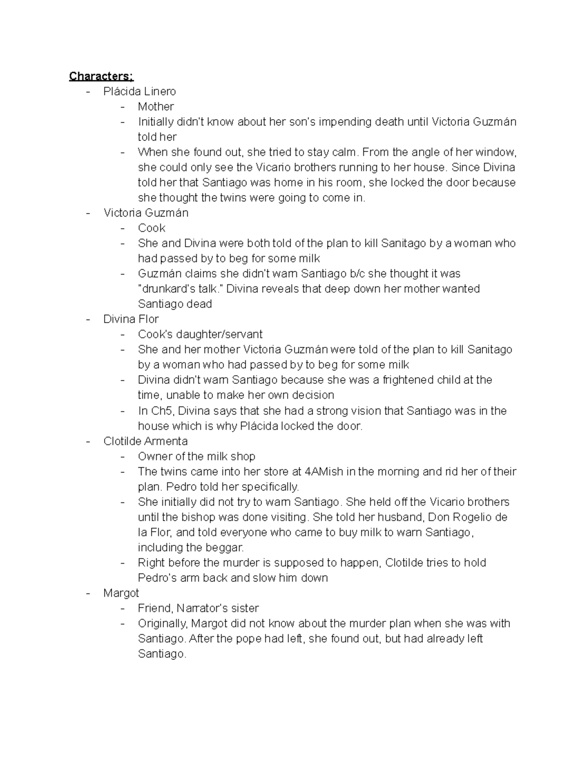 Chronicle of a Death Foretold (Study Guide) - Character Analysis ...