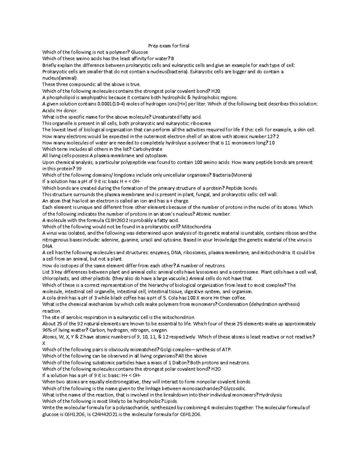 Notes for biology - Prep exam for final Which of the following is not a ...