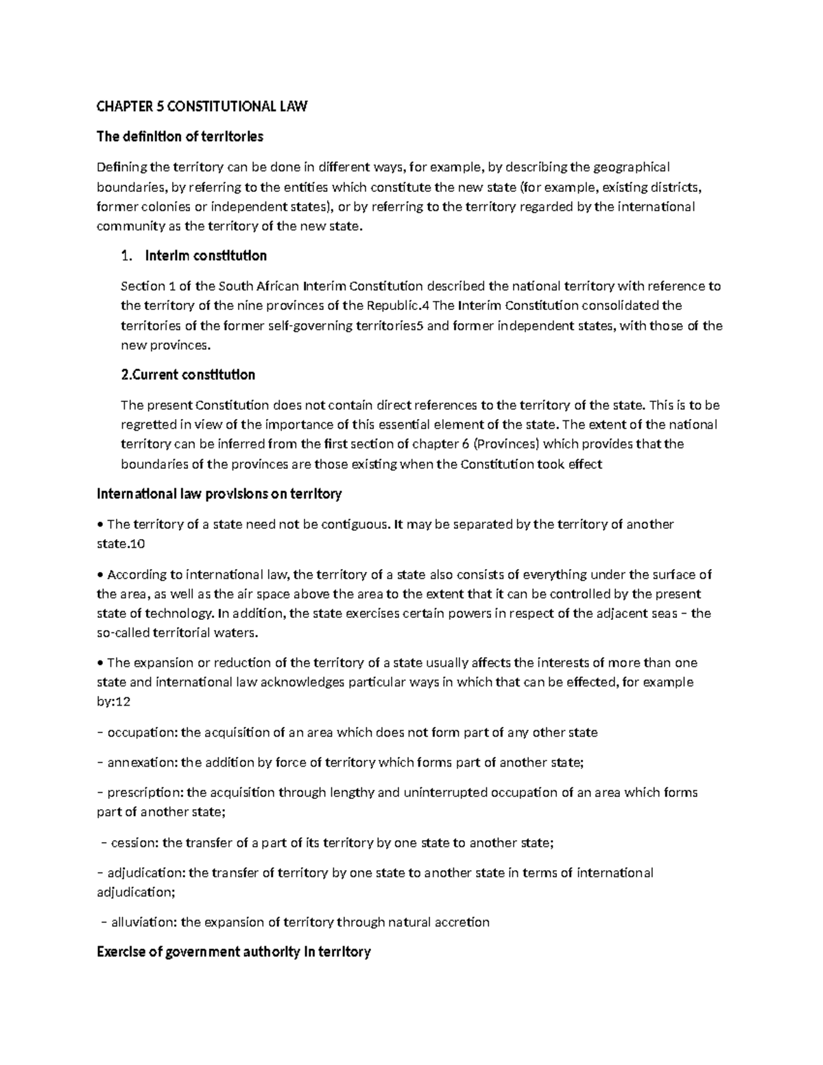 Chapter 5: Constitutional Law - Defining Territory and Governance - Studocu