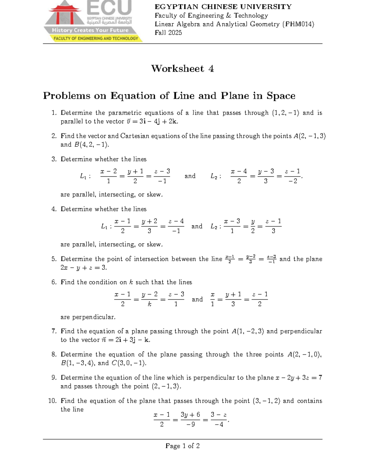Worksheet 4: Linear Algebra & Analytical Geometry (PHM014) - Studocu