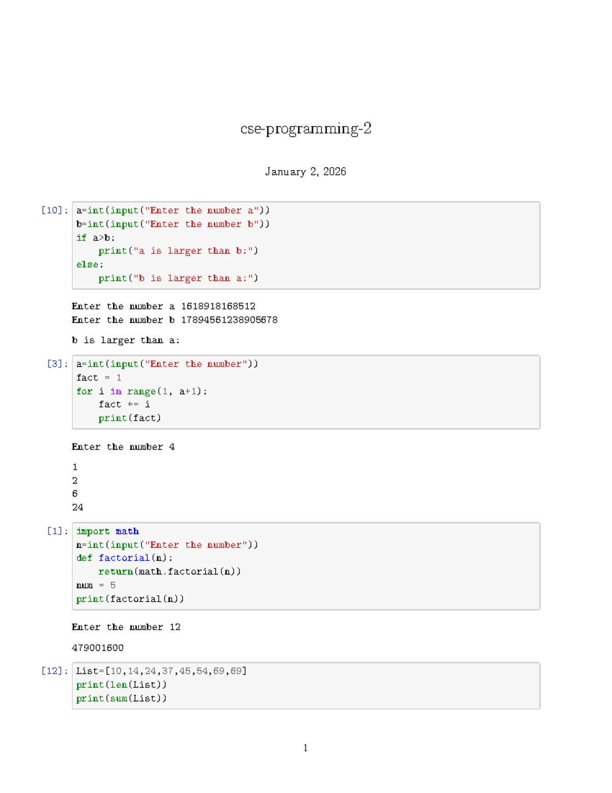 CSE Programming Concepts: Code Snippets and Examples - Studocu