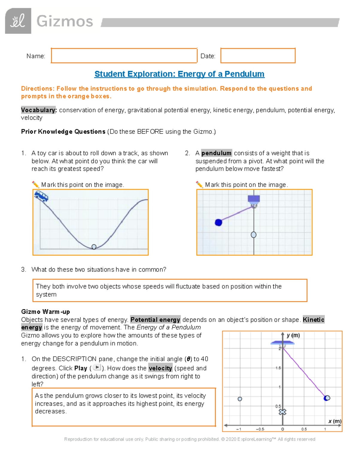 Energy of a Pendulum Exploration (SE) - Student Study Guide - Studocu