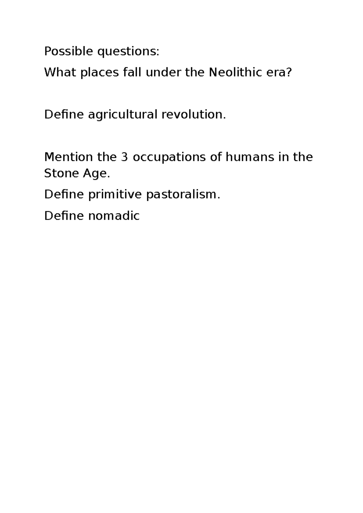 Possible questions - HIST114 - Possible questions: What places fall ...