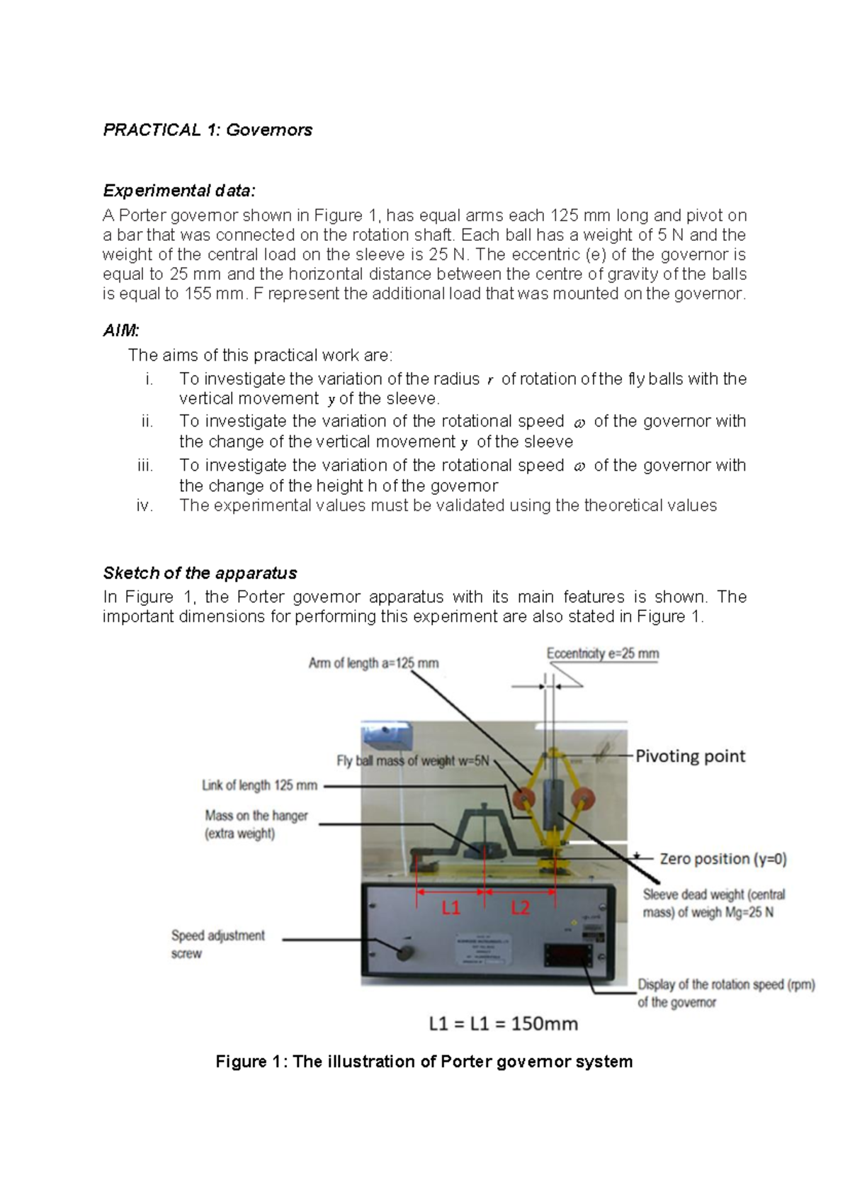 Practical 1: Investigation of Porter Governors in Rotational Dynamics ...
