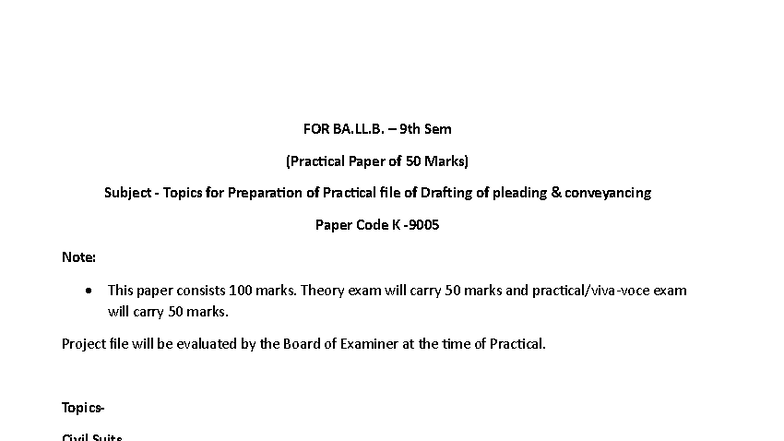 BA.LL.B. 9th Sem - Practical Paper Topics for Drafting & Conveyancing ...