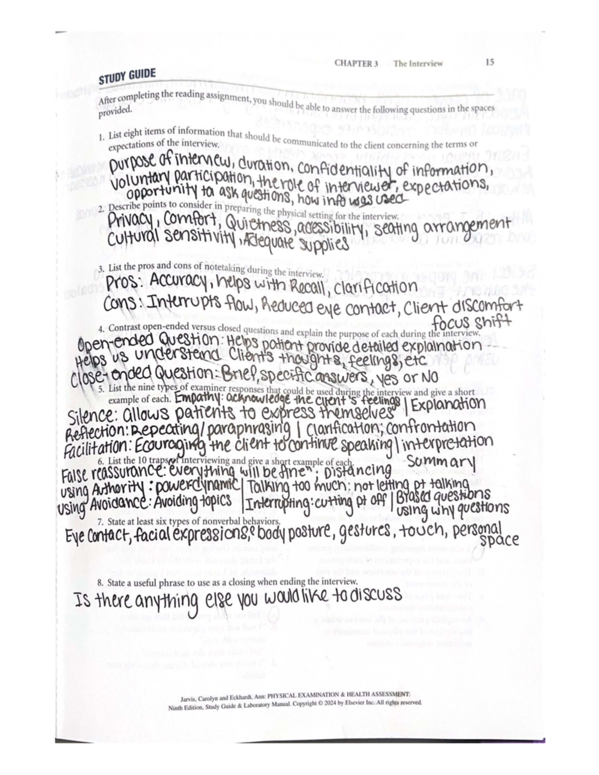 CHAPTER 3 & 4 STUDY GUIDE: Interview Techniques & Health History ...