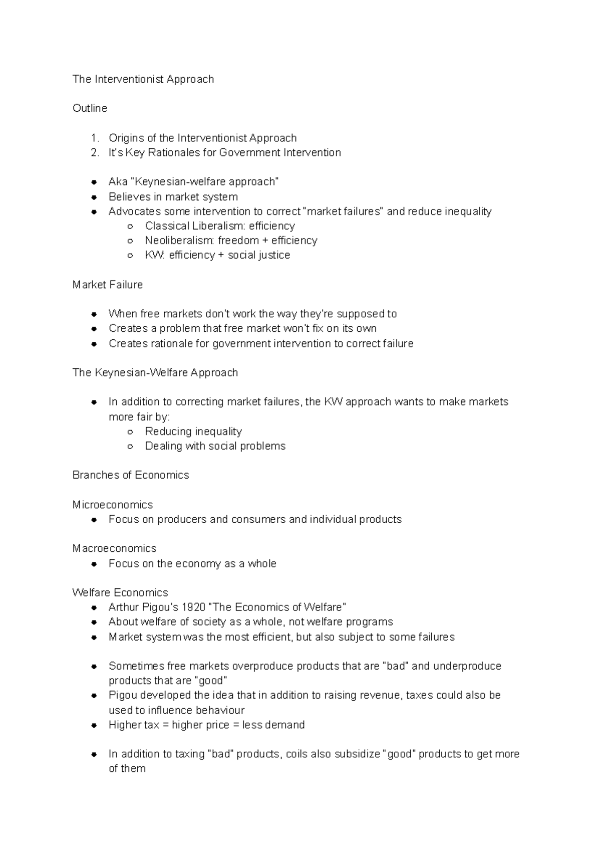 PE 2511: Week 3 - Interventionist Approach and Market Failures - Studocu