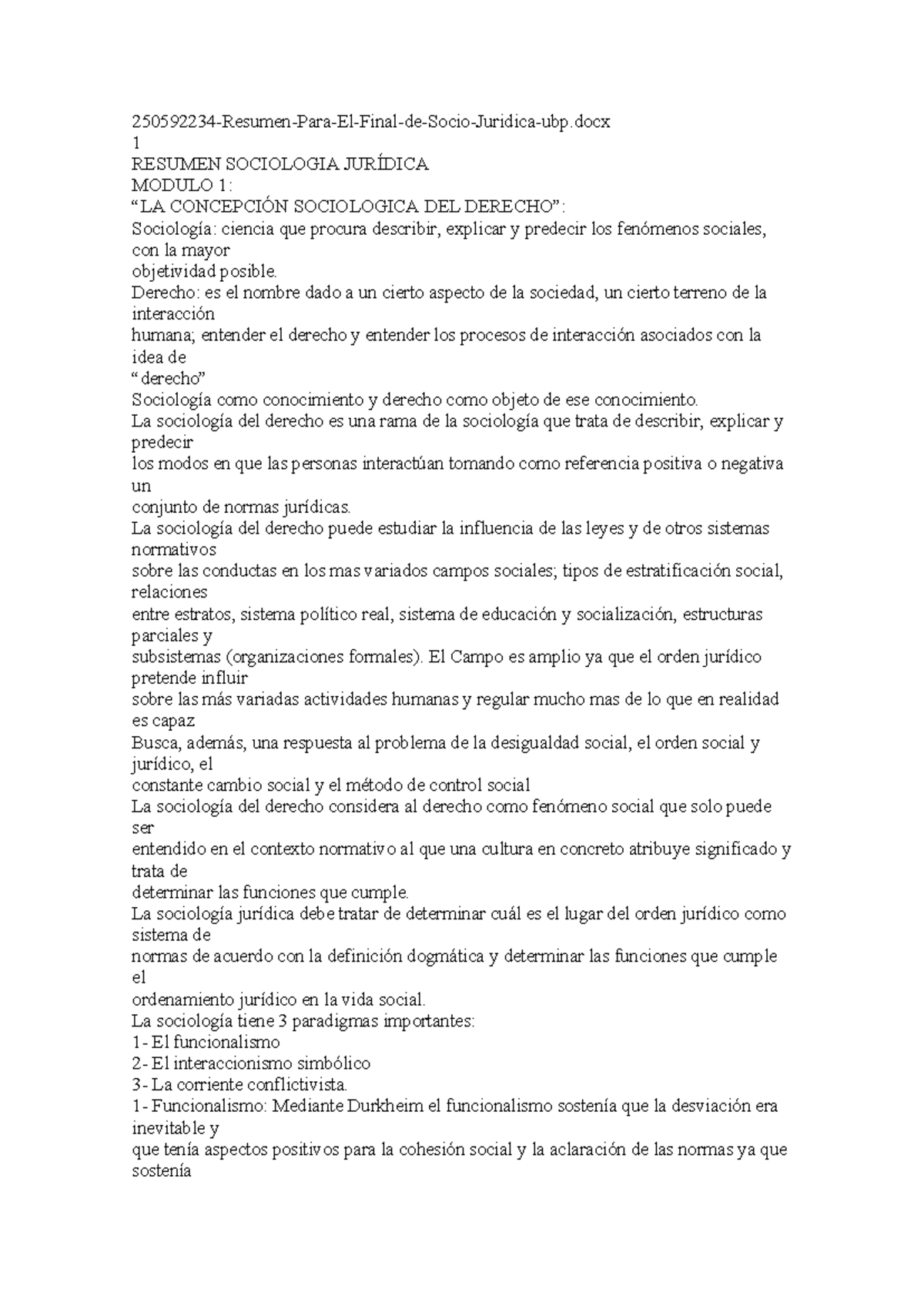 Resumen para el Final de Sociología Jurídica (SJ) - Módulo 1 - Studocu