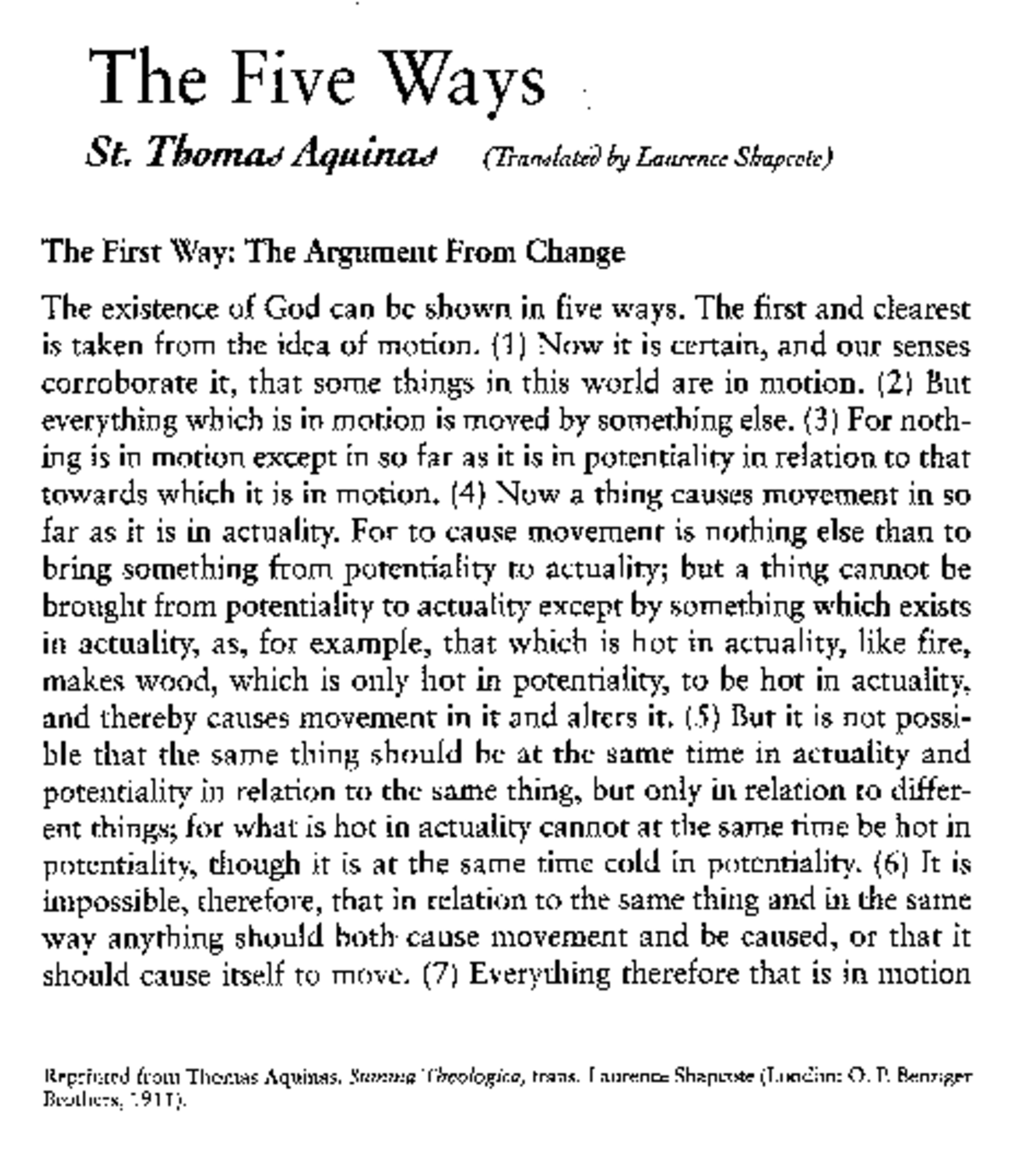 Reading on the Five Ways of St. Thomas Aquinas (PHIL 101) - Studocu