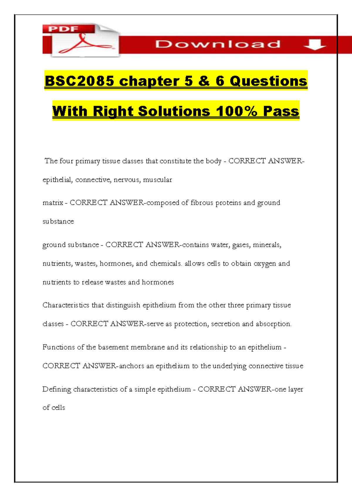 BSC2085 Chapter 5 & 6: Essential Questions & Correct Answers for ...