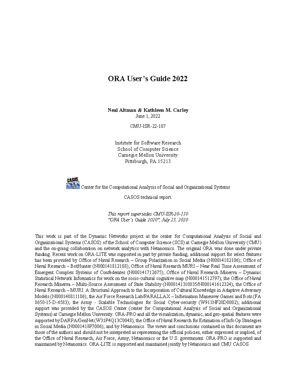 ORA User's Guide 2022: Dynamic Network Analysis and Visualization - Studocu