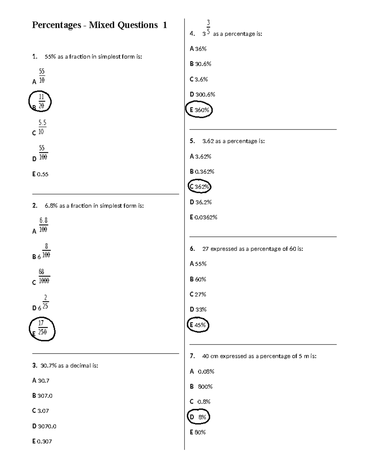 Percentages Mixed Questions 1: Practice Problems and Solutions - Studocu